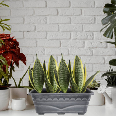 40cm Pot Rectangle Window Box Black With White Wash Plant Flower Garden ...