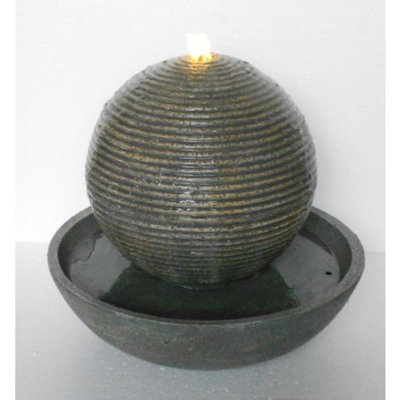 40cm Ribbed Sphere Grey Contemporary Solar Water Feature - Solar ...