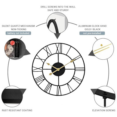 40cm Roman Numerals Wall Clock Metal Large Wall Clocks