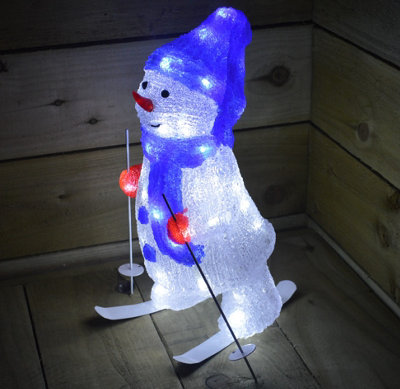 40cm Skiing Snowman Christmas Decoration with 48 Ice White LEDs with a ...