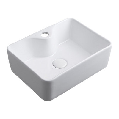 40cm W Rectangular Ceramic Countertop Basin with Central Drain Set, White