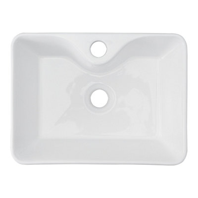 40cm W Rectangular Ceramic Countertop Basin with Central Drain Set, White