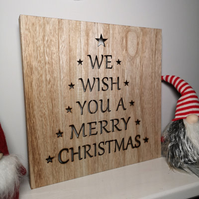 40cm Wooden Lit We Wish You a Merry Christmas Wall Box Art with Warm ...