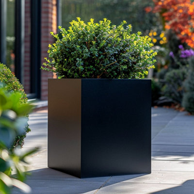 40cm Zinc Galvanised Matte Black Square Planter