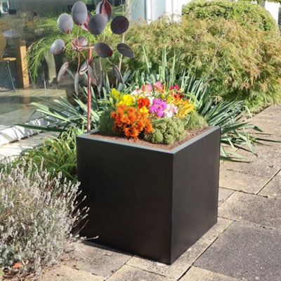 40cm Zinc Galvanised Matte Black Square Planter