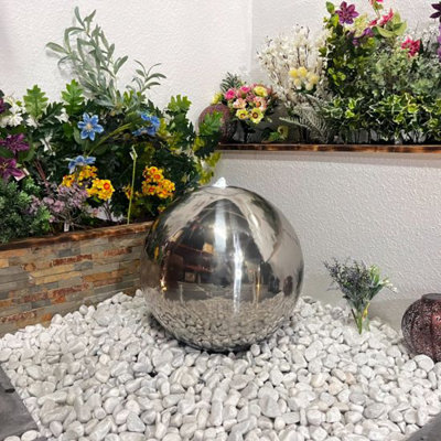 40cms Stainless Steel Sphere Solar Powered Water Feature With Cover