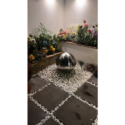 40cms Stainless Steel Sphere Solar Powered Water Feature With Cover