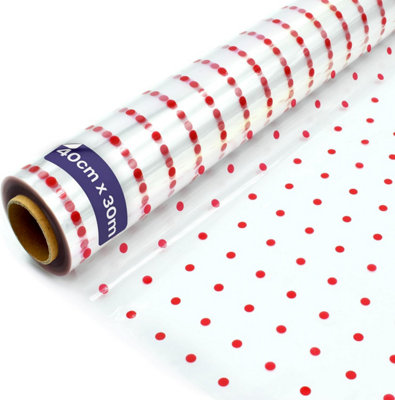 40cmx30m Red Dot Cellophane Wrap Roll Plastic Wrapping for Packing, Gift Hamper & Flowers Super ...