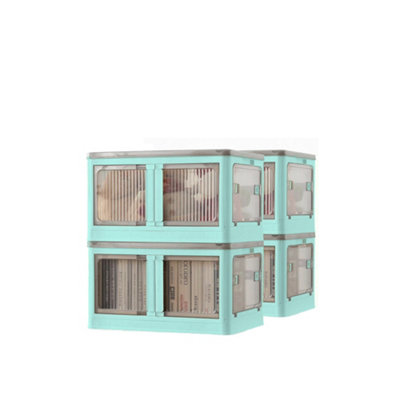 40L Blue Stackable/Folding Plastic Storage Box with 5 Doors on Wheels ...