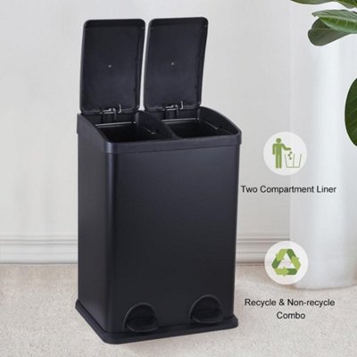 40L Compartment Recycling Bin Kitchen Pedal Dust Bin Removable ...