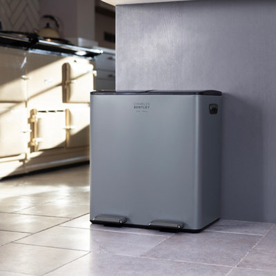 40L Double Compartment Grey Kitchen Bin Rubbish Waste Pedal Bin | DIY ...