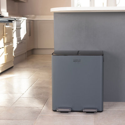 40L Double Compartment Grey Kitchen Bin Rubbish Waste Pedal Bin