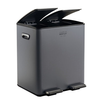 40L Double Compartment Grey Kitchen Bin Rubbish Waste Pedal Bin