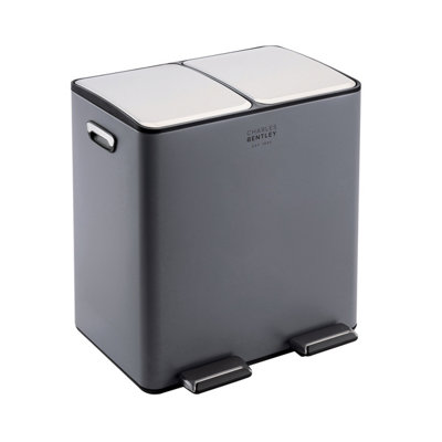 40L Double Compartment Grey Kitchen Bin Rubbish Waste Pedal Bin