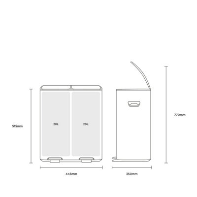 40L Double Compartment Grey Kitchen Bin Rubbish Waste Pedal Bin