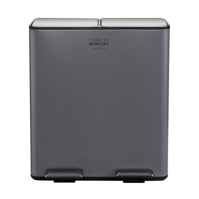 40L Double Compartment Grey Kitchen Bin Rubbish Waste Pedal Bin