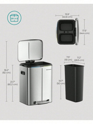 40L Double Kitchen Bin with Lids, Rubbish Bin, Soft Close with Plastic ...