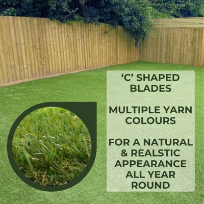 40mm Artificial Grass - 5m x 15m - Natural and Realistic Looking Fake ...