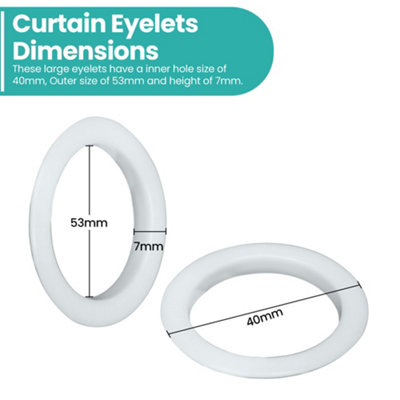 40mm Curtain Eyelets Round Plastic Eyelets, White - 8pcs