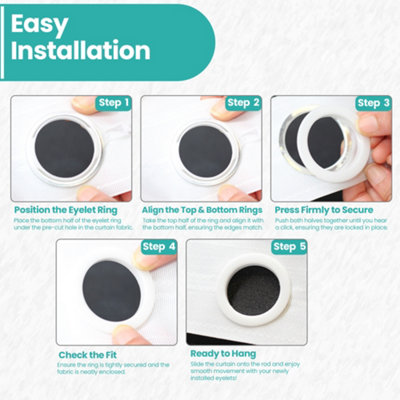 40mm Curtain Eyelets Round Plastic Eyelets, White - 8pcs