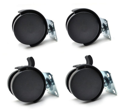 40mm Plastic Swivel Castor Wheel Black Furniture Caster - With Brake ...