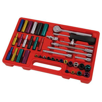 40pc Standard & Deep Socket Tool Set 1/4" Drive Extension T Bar ...