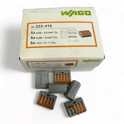 40x 5 Way WAGO 222-415 Series Reusable Electrical Wire Cable Connectors Compact | DIY at B&Q