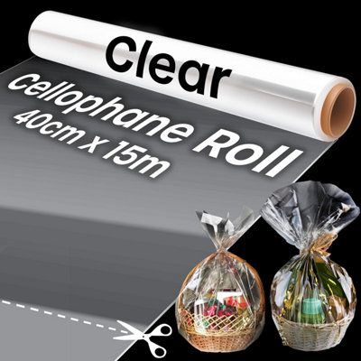 40x15m Clear Cellophane Wrap Roll Plastic Wrapping for Packing, Gift ...