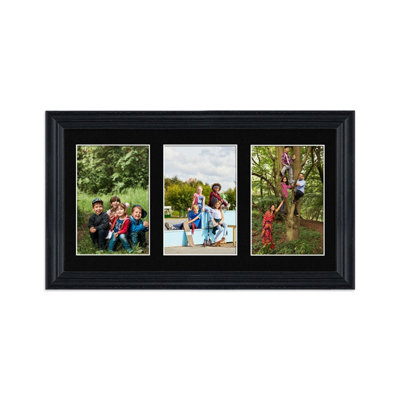 40X20CM Black Classic Multi Photo Frame with Black Mount - Holds 3 ...