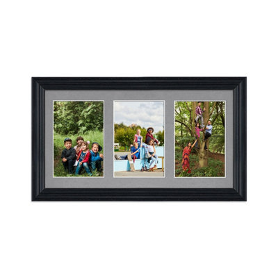 40X20CM Black Classic Multi Photo Frame with Mid Grey Mount - Holds 3 ...