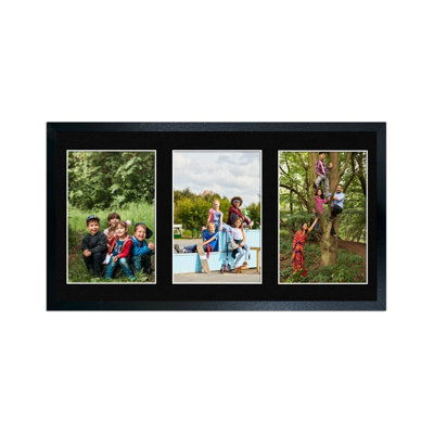 40X20CM Black Sleek Multi Photo Frame with Black Mount - Holds 3 ...