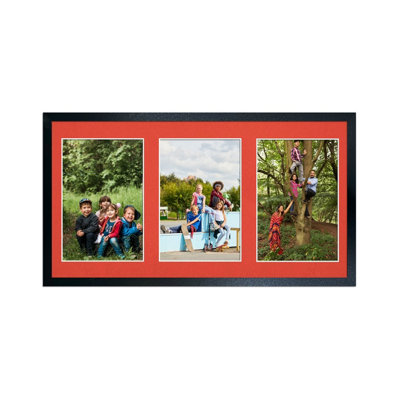40X20CM Black Sleek Multi Photo Frame with Poppy Red Mount - Holds 3 ...