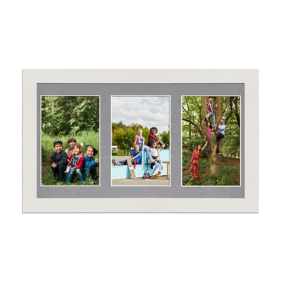 40X20CM White Modern Multi Photo Frame with Mid Grey Mount - Holds 3 ...