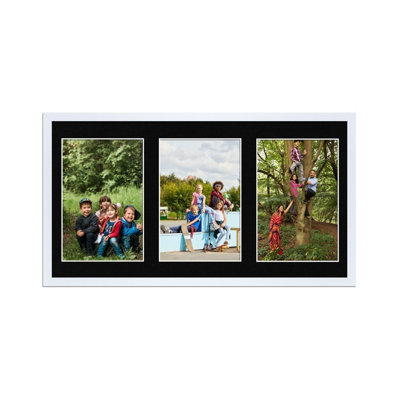 40X20CM White Sleek Multi Photo Frame with Black Mount - Holds 3 ...