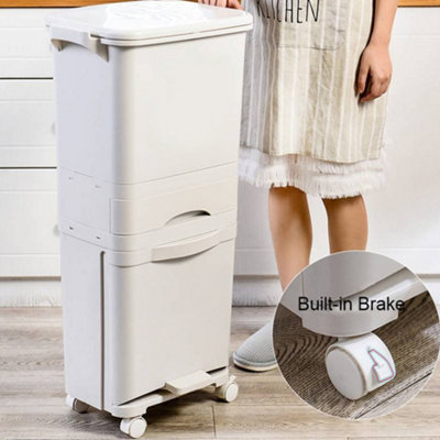 42 L White Home Kitchen Rubbish Dustbin Recycling Bin Double Layer ...