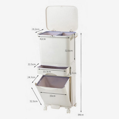 42 L White Home Kitchen Rubbish Dustbin Recycling Bin Double Layer ...