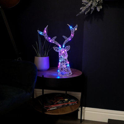 42cm Battery Operated White Metal Stag Head with 30 Rainbow LEDs | DIY ...