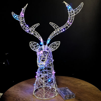 42cm Battery Operated White Metal Stag Head with 30 Rainbow LEDs | DIY ...