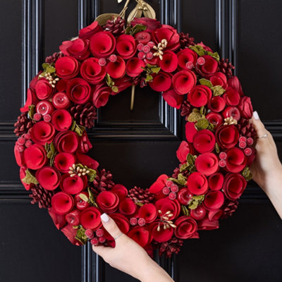 42cm Extra Large Red Rose Front Door Christmas Wreath with Tree Wreath ...