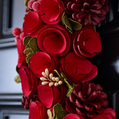 42cm Extra Large Red Rose Front Door Christmas Wreath with Tree Wreath ...