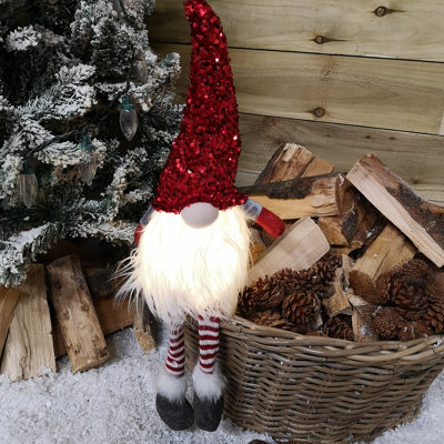 42cm Red Christmas Light Up Gnome Gonk Nordic Sitting Red Sequins ...