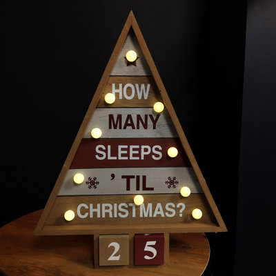 42CM WOODEN CHRISTMAS COUNTDOWN DECORATION WITH 10 WARM WHITE LEDS