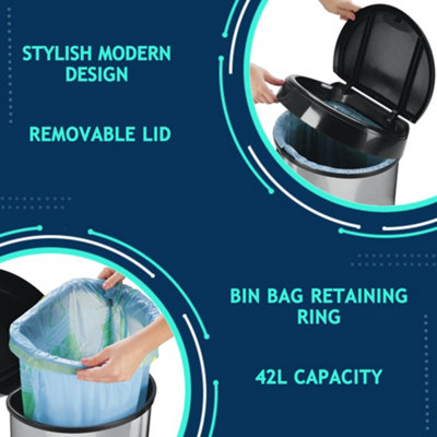 42L MODA BLACK KITCHEN BIN TOUCH TOP WASTE RUBBISH RECYCLE BIN - D ...