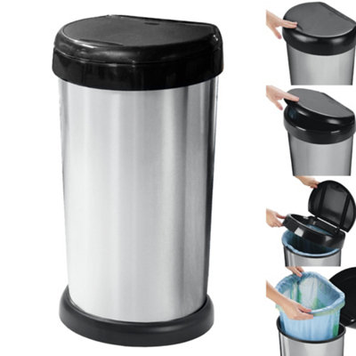 42L MODA SILVER TOUCH TOP KITCHEN BIN WASTE RUBBISH RECYCLE BIN - METAL ...