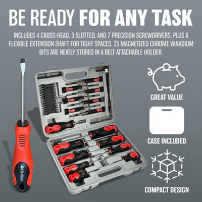 42PC Screwdriver Bit Set In Case Tool Kit Torx Phillips Precision Slotted Garage