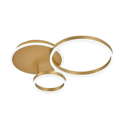 42W Classic Dimmable Gold 3 Ring Ceiling Light with Remote Control