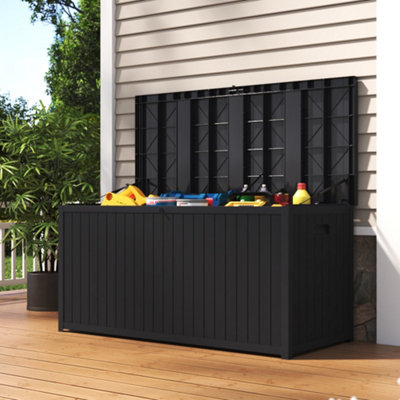 430L Black Lockable Waterproof Outdoor Garden Cushion Storage Box With ...