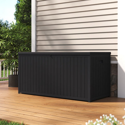 430L Black Lockable Waterproof Outdoor Garden Cushion Storage Box With ...