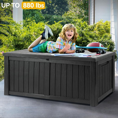 430L XL Indoor / Outdoor Garden Storage Box Dark Grey with Lockable Lid ...