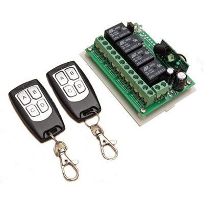 433MHz wireless 12V 4 channel RF remote switch with 2 transmitters 1 ...